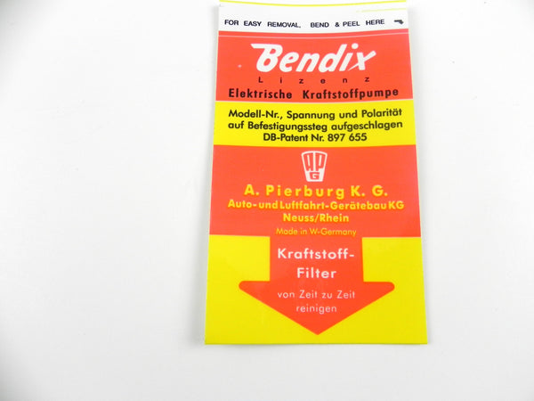 (New) 911 Bendix Fuel Pump Sticker - 1965-68 - AASE Sales